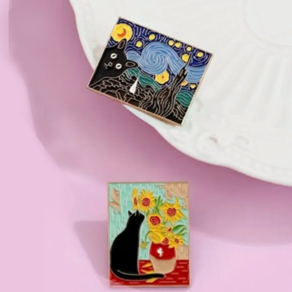 Jewelry | Van Gogh Cat Photobomb Lapel Pins | Poshmark